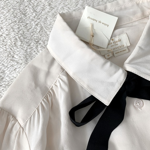 kate spade | Tops | Nwt Authentic Kate Spade Silk White Shirt With Bow ...